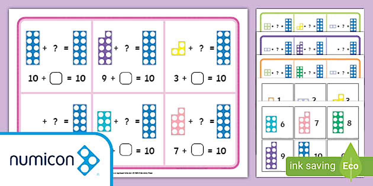 Numicon Shapes: Number Bonds of 10 Bingo - KS1 - Twinkl